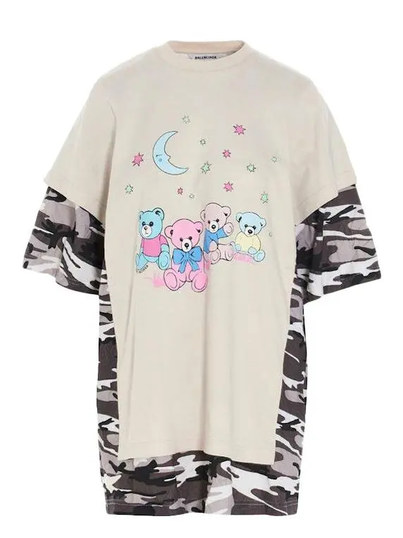 Balenciaga Camouflage Layered T-shirt With Teddy Bear Print - Camo