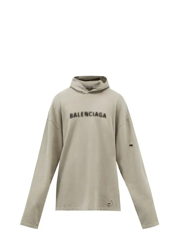 Balenciaga Distressed Blurry Logo Hoodie - Grey