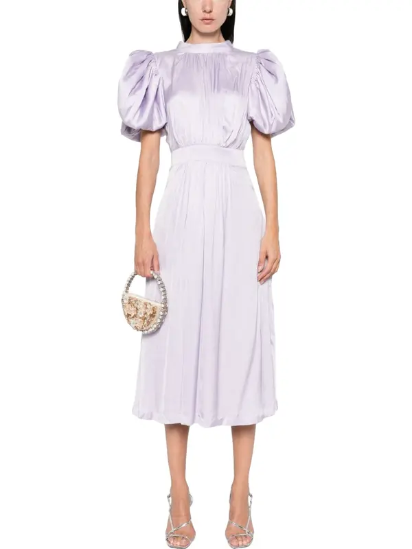 ROTATE BY BIRGER CHRISTENSEN Satin Puff Sleeve Midi Dress - Purple