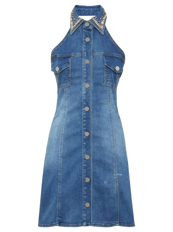 Philipp Plein Crystal-embellished Denim Mini Dress - Blue