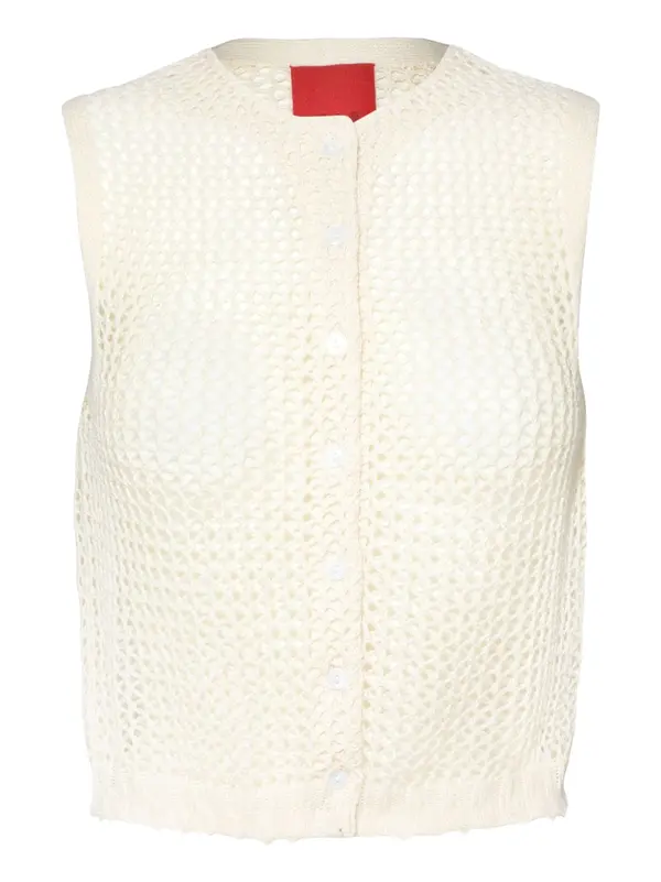 Cashmere In Love Crochet Buttoned Vest - White