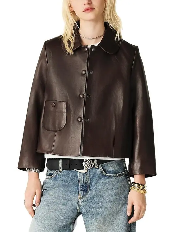 Ba&sh Leather Collared Jacket - Brown Leather