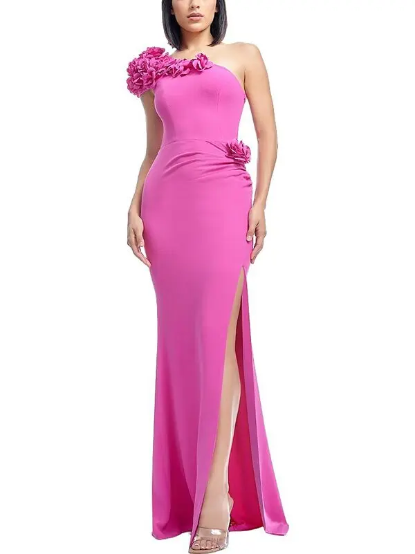 Dress The Population Aubriella Rosette One-shoulder Gown - Bright Fuchsia