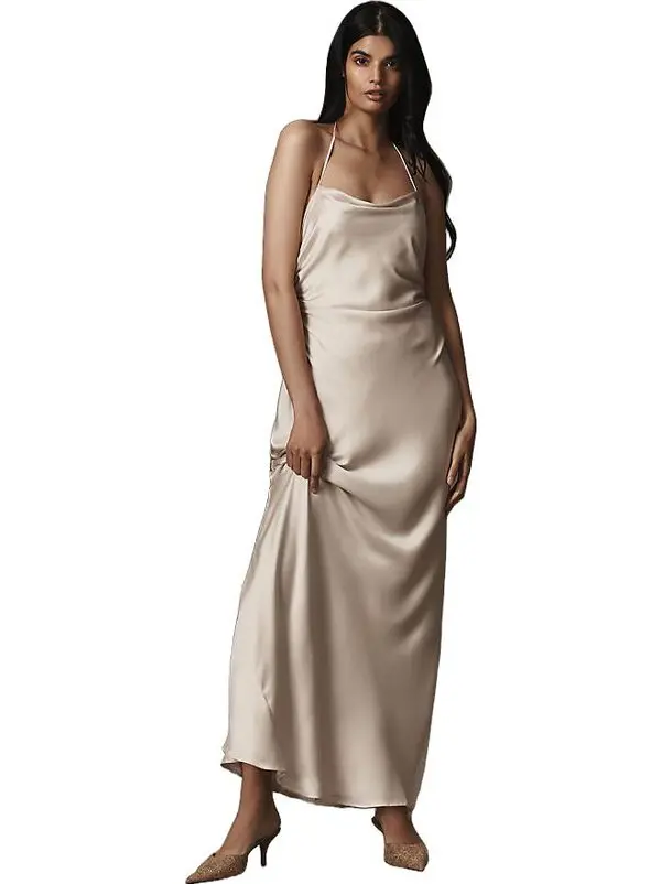 Bhldn Saylor Cowl-neck Satin Maxi Dress - Champagne