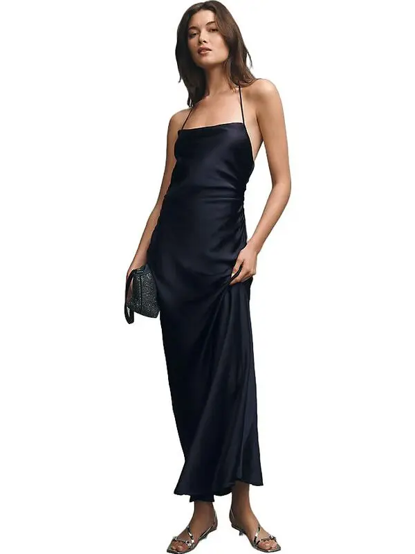 Bhldn Saylor Cowl-neck Satin Maxi Dress - Navy