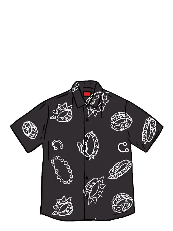 Supreme Studded Collars Rayon Short Sleeve Shirt - Dusty Black