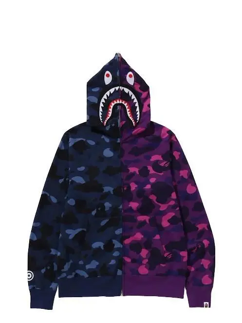 BAPE Camo Separate Shark Fz Hoodie - Navy Blue/purple