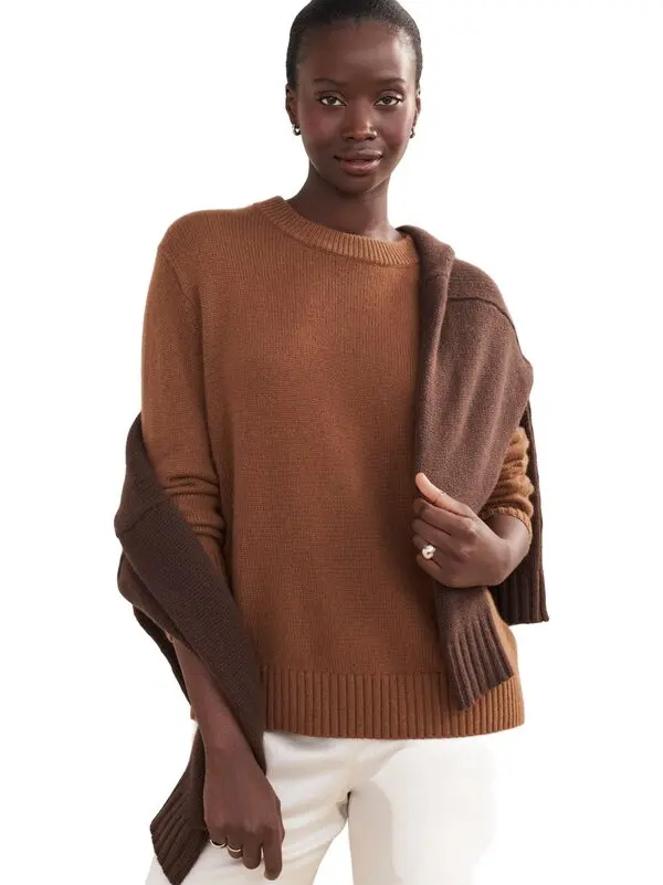 Jenni Kayne Cashmere Oversized Crewneck Top - Chestnut