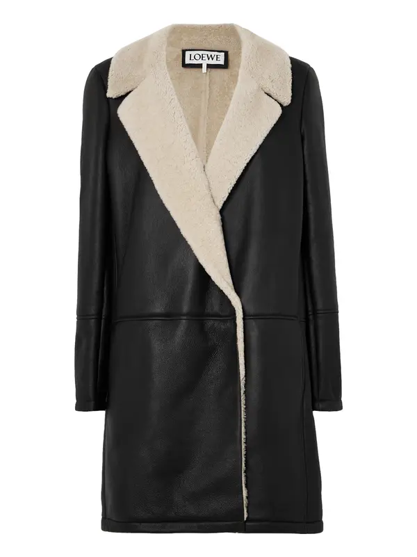 Loewe Double-breasted Shearling Coat - Black