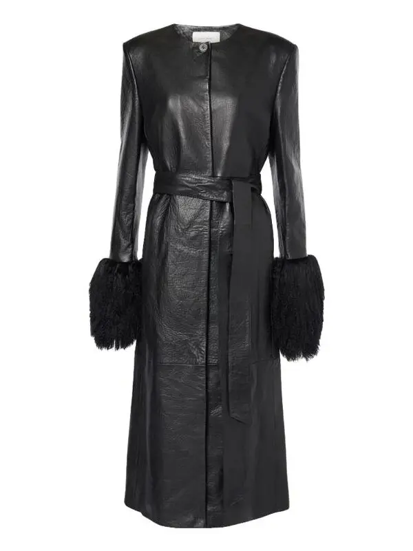 Magda Butrym Shearling-trimmed Leather Coat - Black
