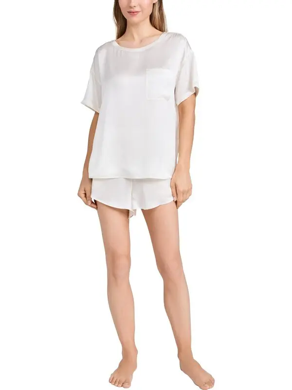 Lunya Washable Silk Tee Short Set - Tranquil White