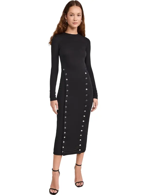 Fleur Du Mal Midi Dress With Side Snaps - Black