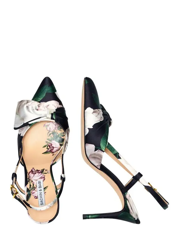 Sachin & Babi Lenox Obi-bow Slingback Pumps - Black Dense Rose Floral