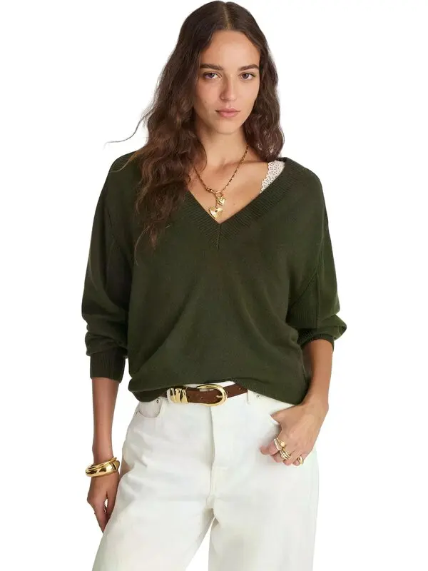 Madewell V-neck Cashmere Sweater - Bronzed Avocado