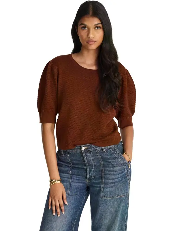 Madewell Merino Wool-silk Blend Puff-sleeve Sweater Tee - Cinnamon