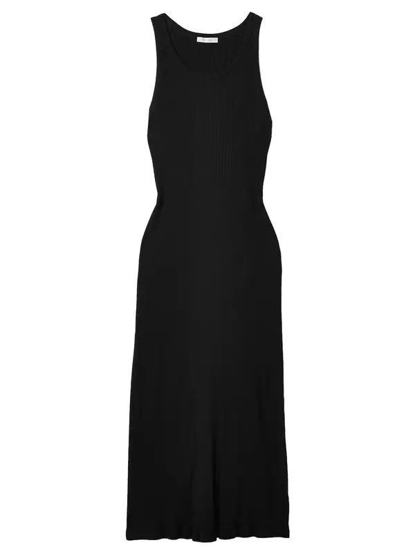 THE ROW Yule Ribbed Cotton-jersey Midi Dress - Black