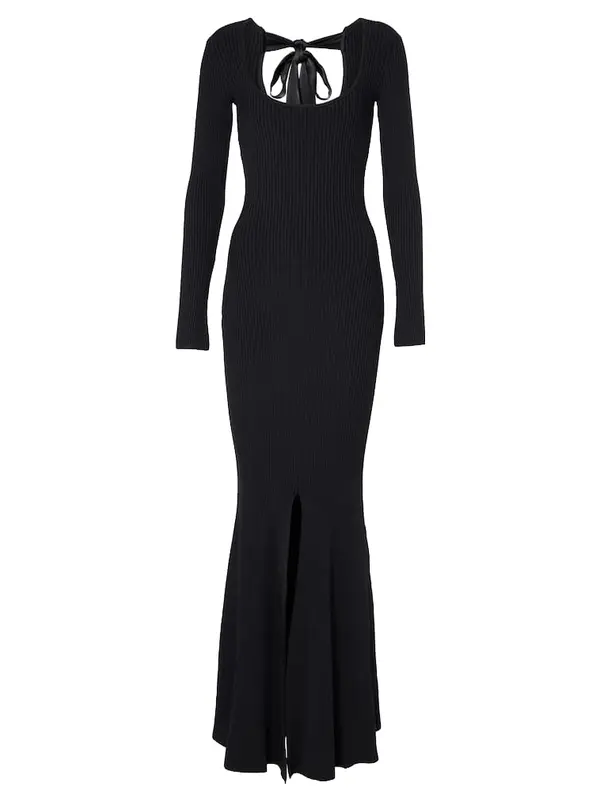 David Koma Ribbed-knit Jersey Gown - Black