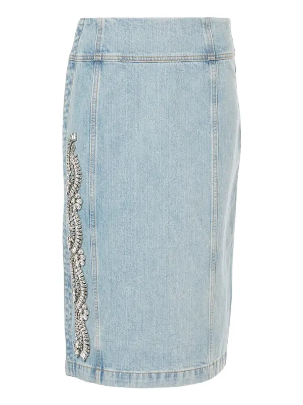 XU ZHI Crystal-embellished Denim Midi Skirt - Blue