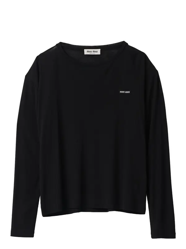 Miu Miu Long-sleeved Ribbed T-shirt - Black