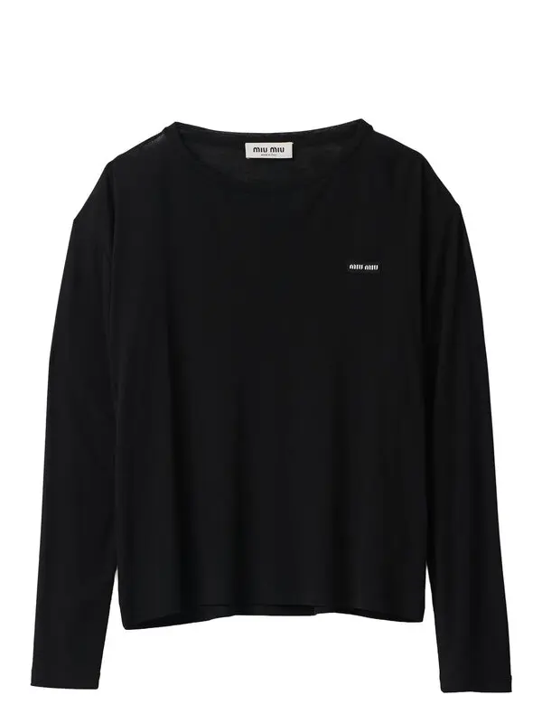 Miu Miu Long-sleeved Ribbed Jersey T-shirt - Black