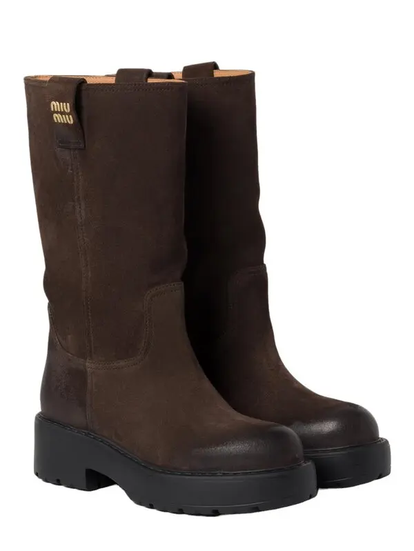 Miu Miu Suede Boots - Dark Brown