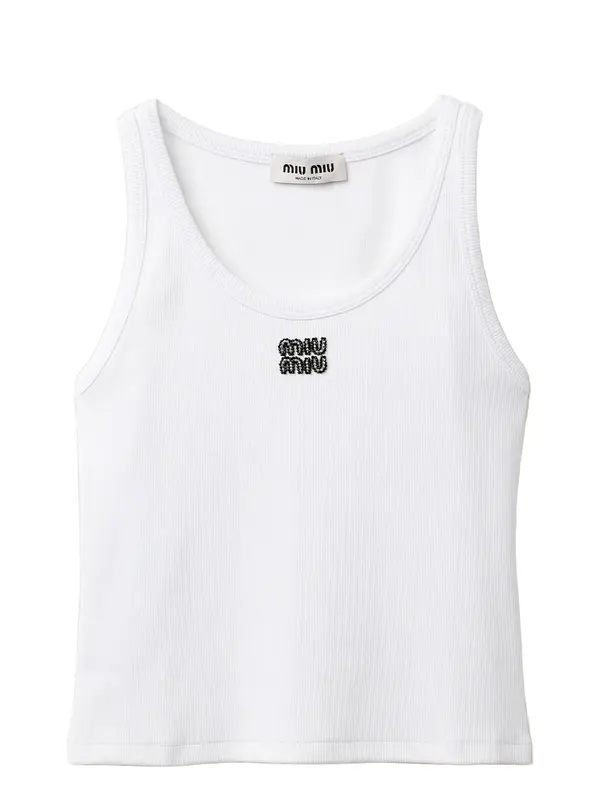 Miu Miu Ribbed Jersey Top - White