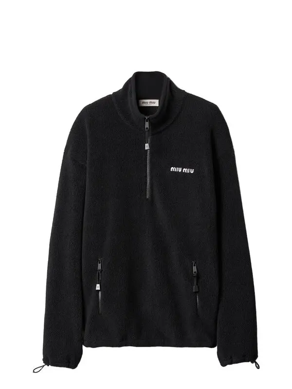 Miu Miu Fleece Sweatshirt With Embroidered Logo - Black
