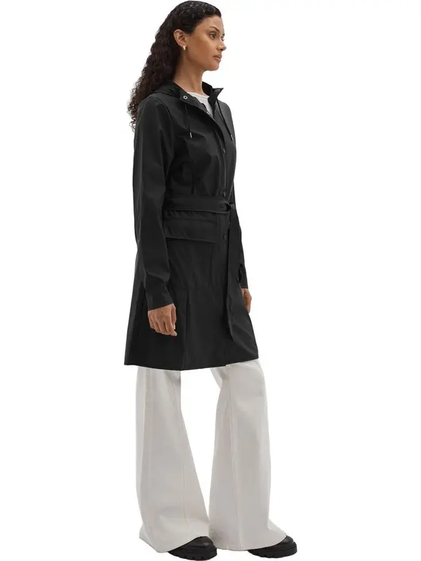 Rains Curve Belted Raincoat - Black