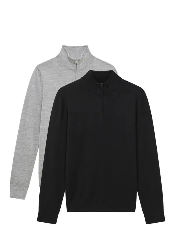 REISS Merino Wool Zip-neck Jumper Pack Of 2 - Black/soft Grey