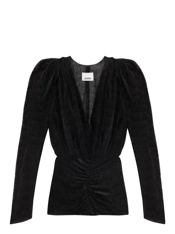 Isabel Marant Marlin Burnout Velvet Blouse - Black