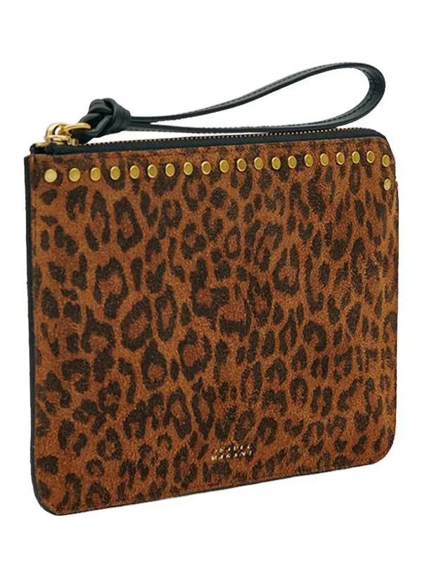 Isabel Marant Studded Leather Flat Pouch - Leopard