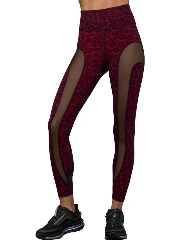 Carbon38 Sheer Spliced Legging In Melt - Red Leopard