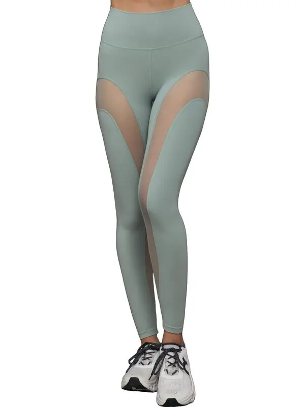 Carbon38 Sheer Spliced Legging In Melt - Sage