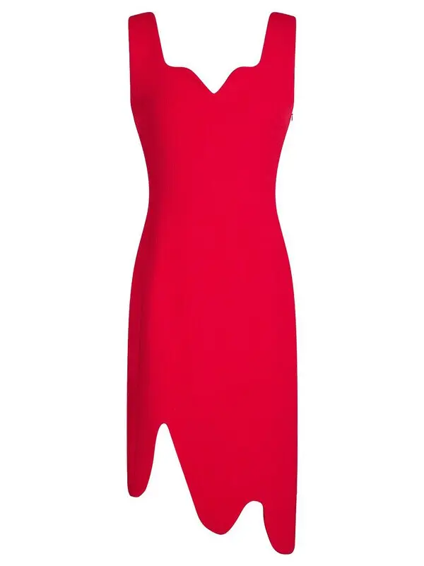 Moschino Scalloped Hammered Crepe Dress - Red