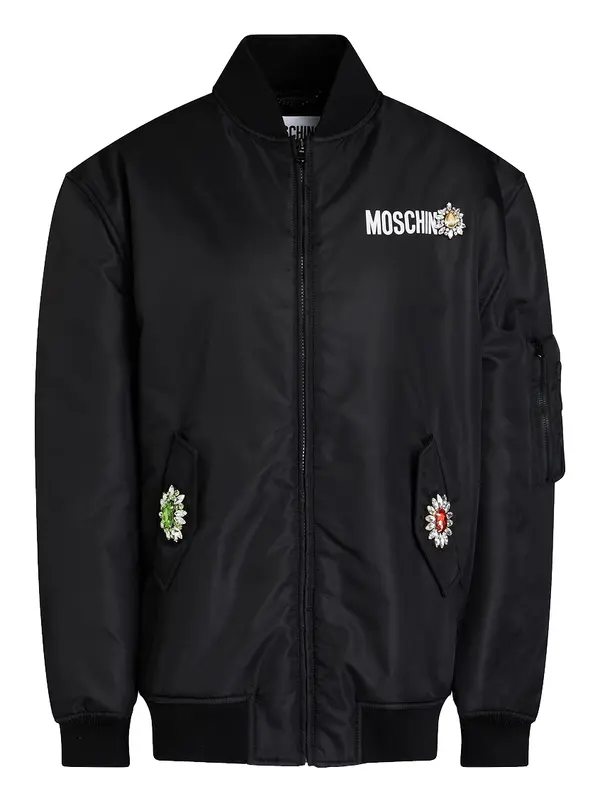 Moschino Crystal-embellished Shell Bomber Jacket - Black