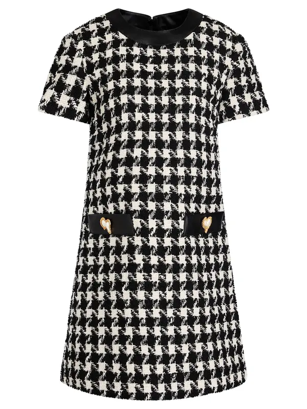 Moschino Button-embellished Houndstooth Tweed Mini Dress - Black