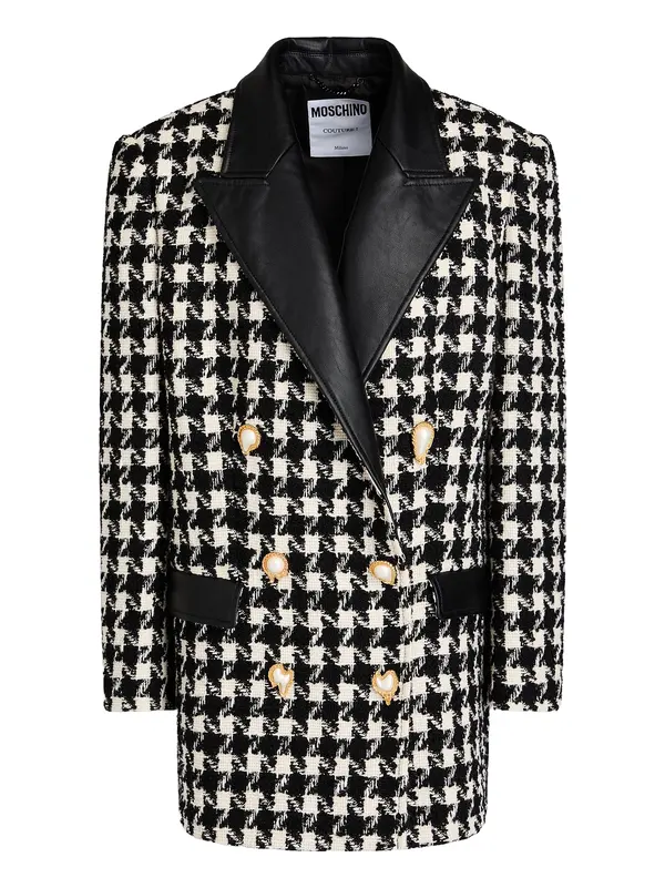 Moschino Double-breasted Houndstooth Wool-blend Blazer - Black