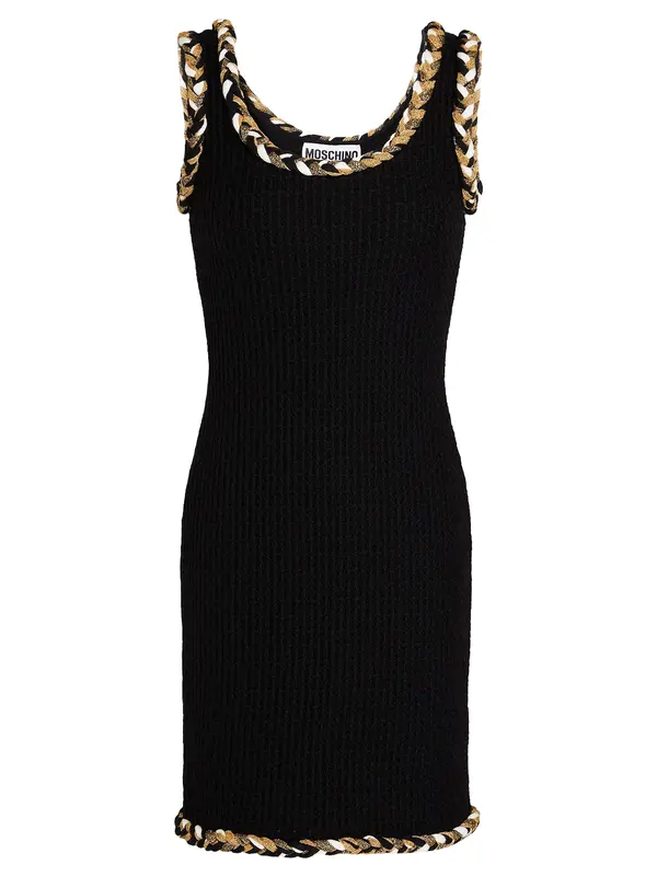Moschino Metallic Waffle-knit Wool Mini Dress - Black