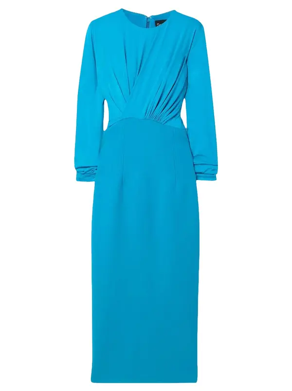 SERGIO HUDSON Gathered Stretch-bamboo And Wool-jersey Midi Dress - Turquoise