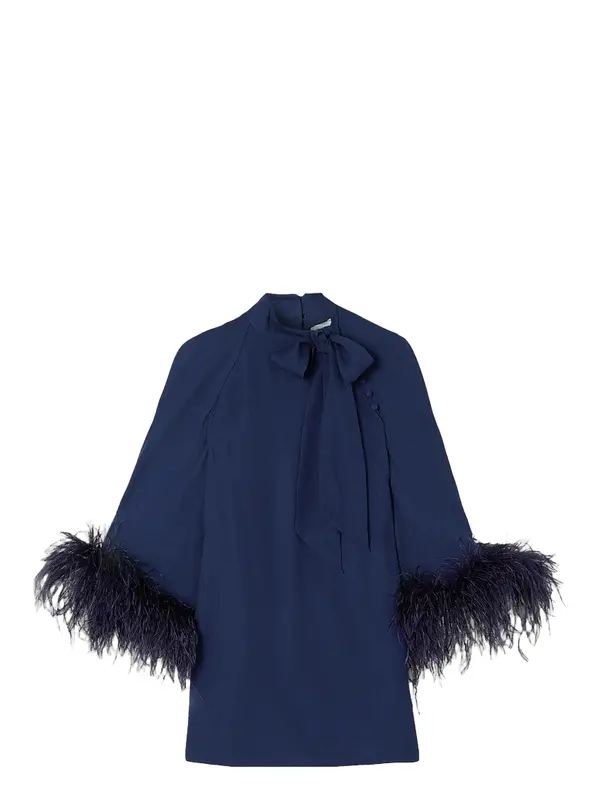 Huishan Zhang Colette Feather-trimmed Crepe Top - Navy
