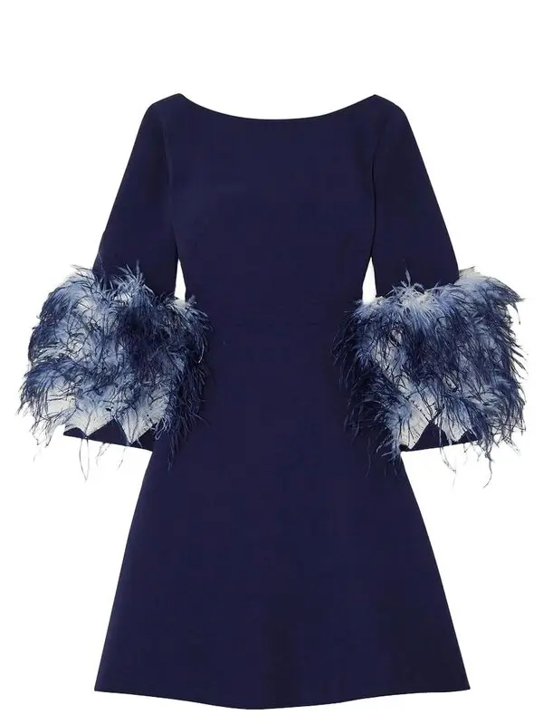 Huishan Zhang Reign Feather-trimmed Mini Dress - Navy