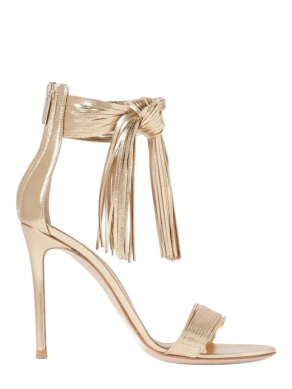 GIANVITO ROSSI 105 Fringed Metallic Leather Sandals - Gold