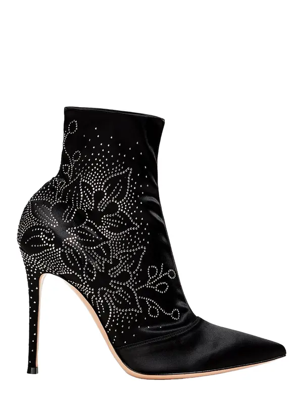 GIANVITO ROSSI Embellished Stretch-satin Sock Boots - Black