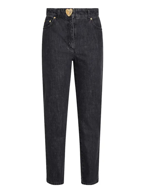 Moschino Button-embellished Slim-leg Jeans - Dark Gray