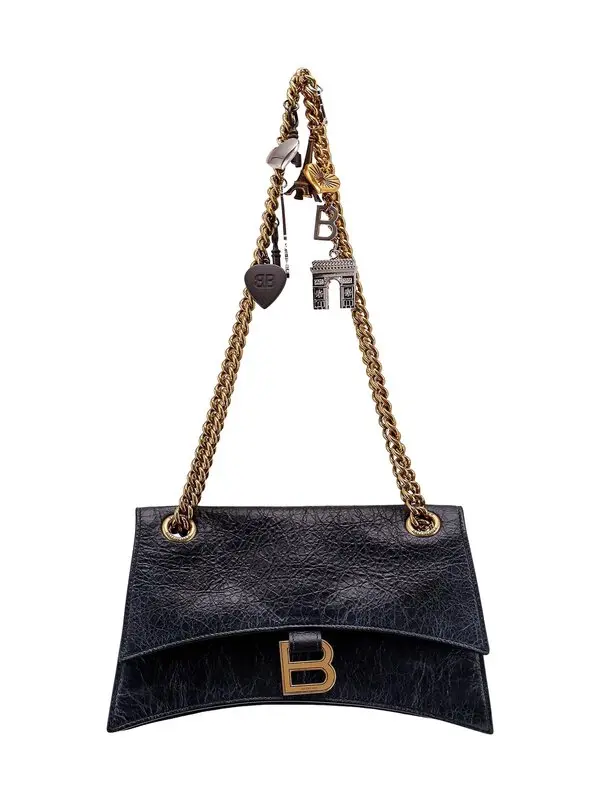 Balenciaga Leather Shoulder Bag With Metal Logo - Black