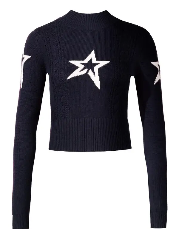 Perfect Moment Cable Merino Wool Sweater - Navy