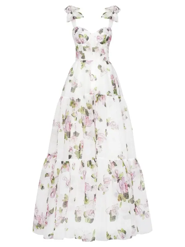 MILLA Floral Organza Tie-strap Maxi Gown - Apple Blossom
