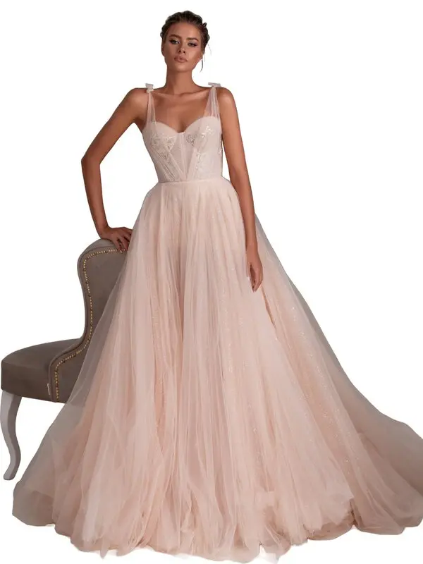 MILLA Multi-layered Tulle Gown - Peach