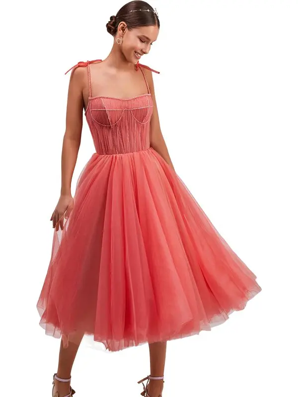 MILLA Tie-strap Cocktail Dress - Coral
