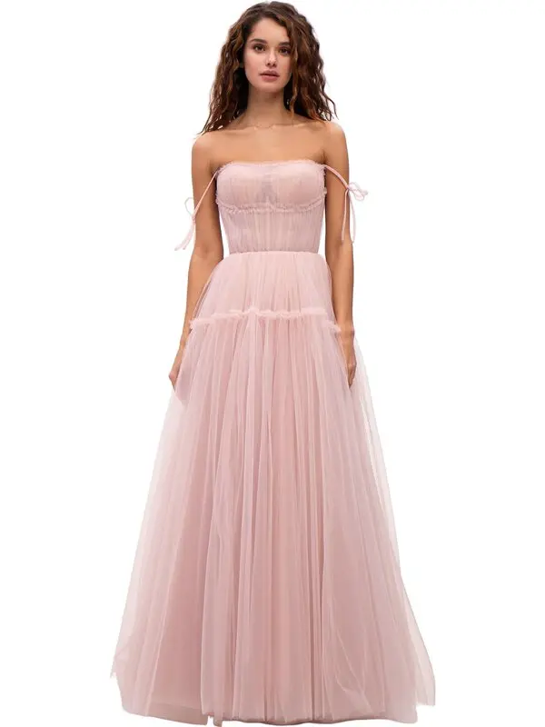 MILLA Tie-straps Tulle Maxi Dress - Misty Rose
